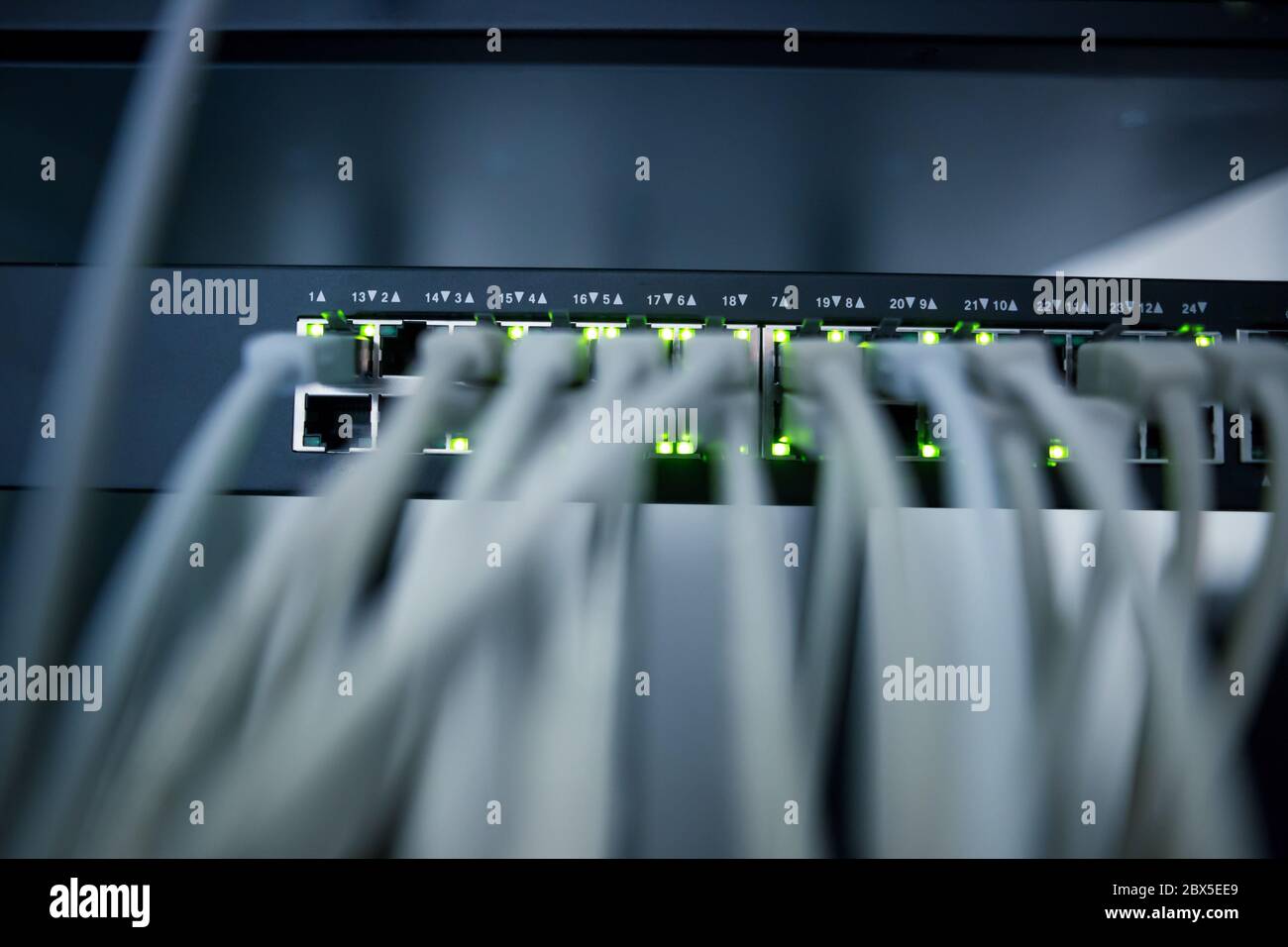 Network server room with servers, high performance computers running ...