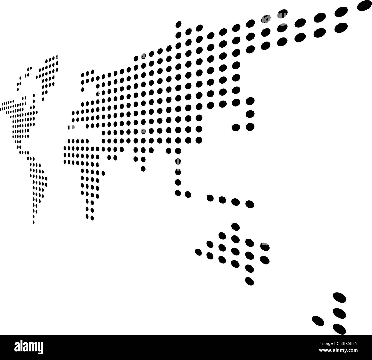 Dotted map of World. Side view distortion. Black vector dots on white ...