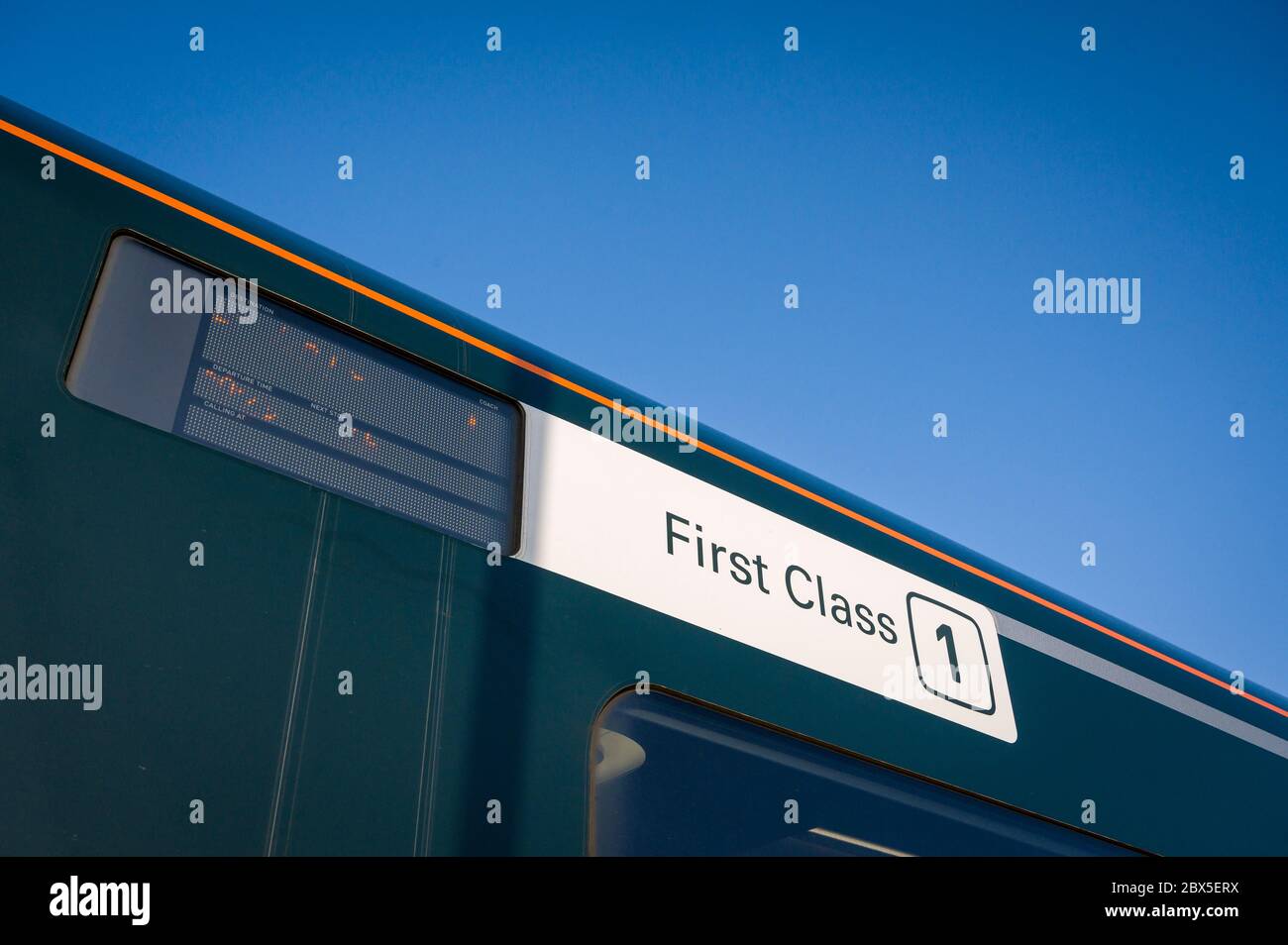 First Class train carriage in Great Western Railway livery waiting at ...