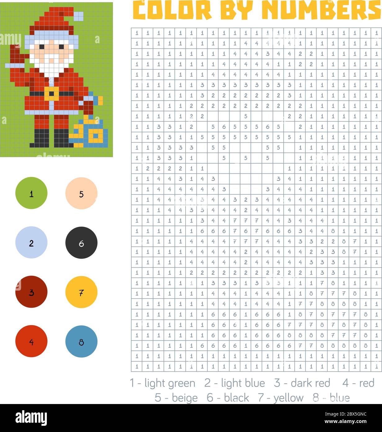 Color by number, education game for children, Santa Claus Stock Vector ...