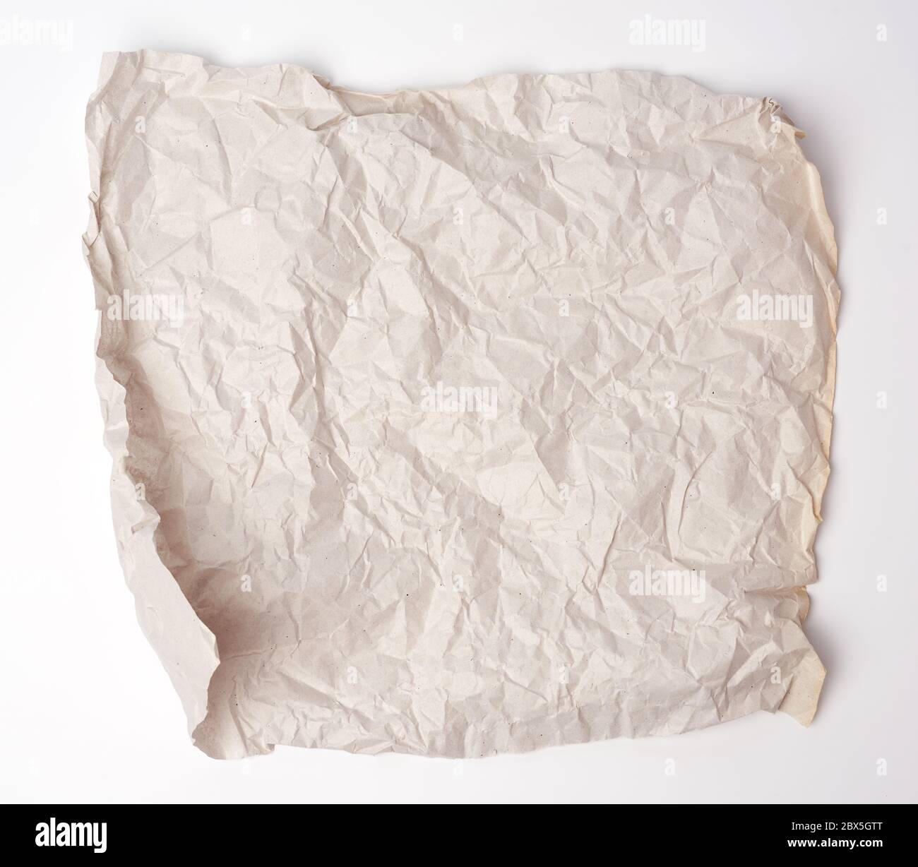 crumpled gray square piece of paper on a white background, element for ...