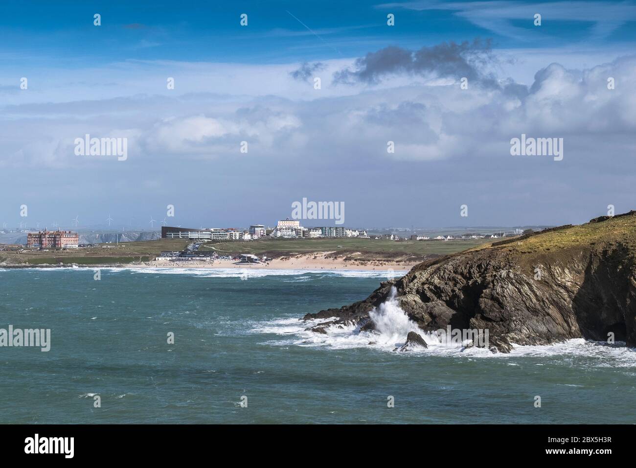 A view of Fistral Beach and Fistral Bay from Pentire Point East in ...
