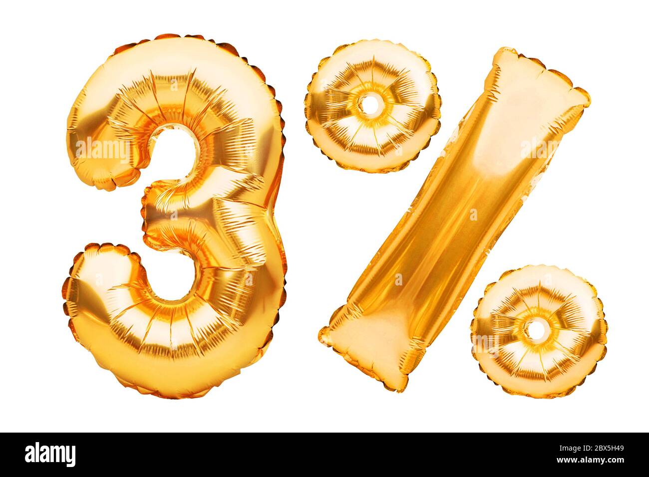Number 3 three and percent sign made of golden helium inflatable ...