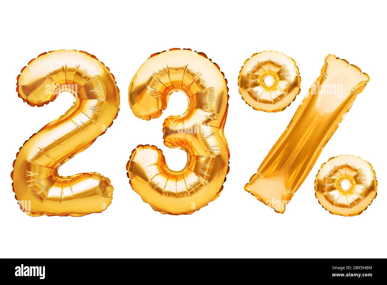 Number 23 twenty three and percent sign made of golden helium ...
