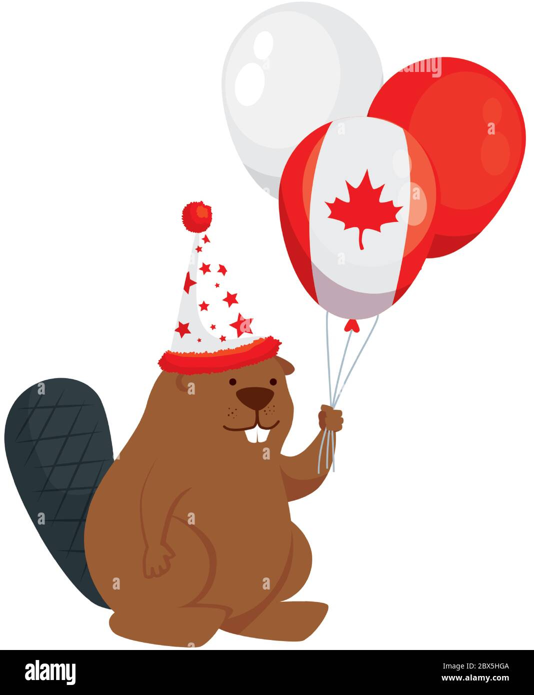 Canadian beaver with hat and balloons of happy canada day vector design ...
