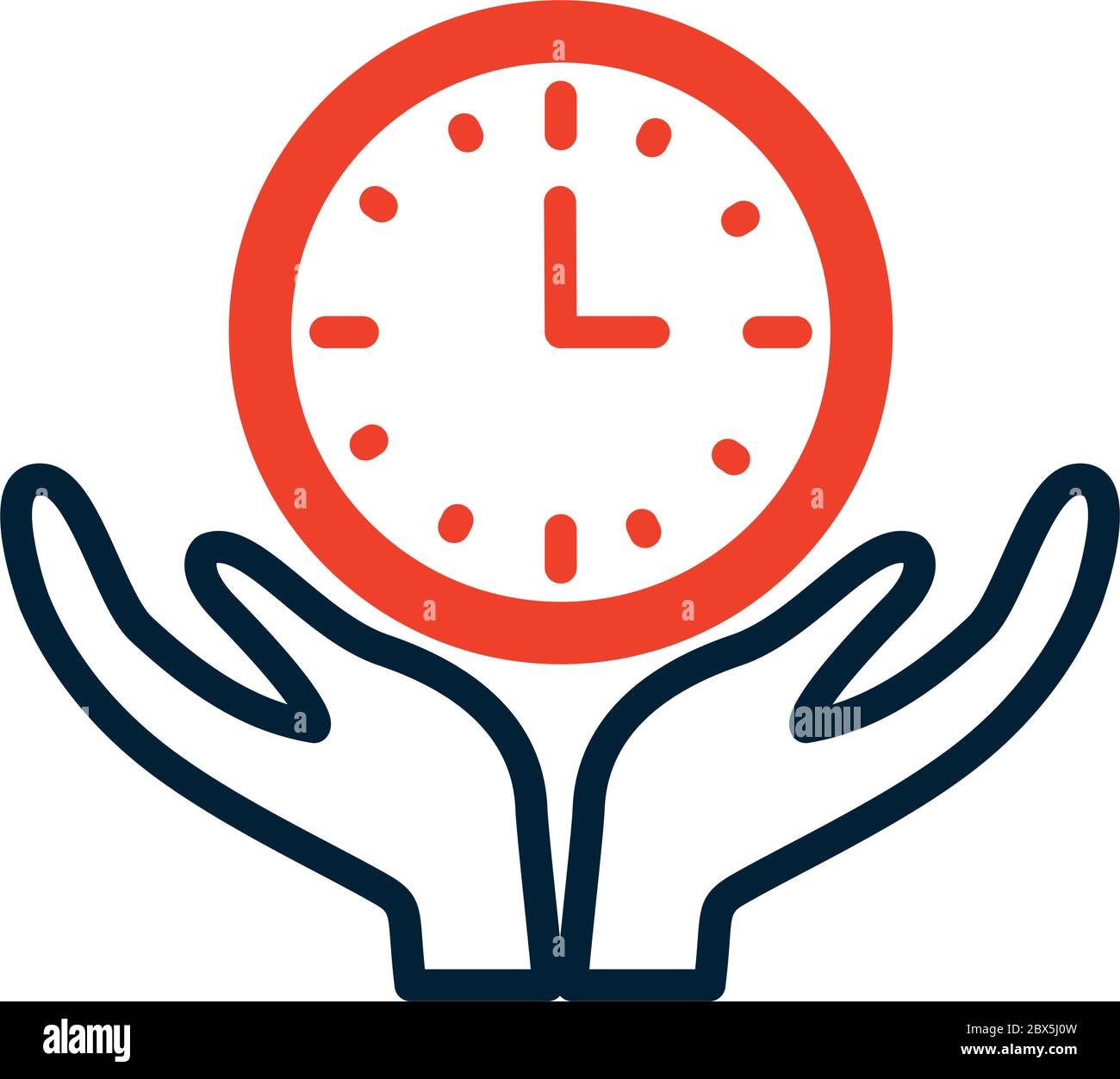 hands with clock icon over white background, half line half color style ...
