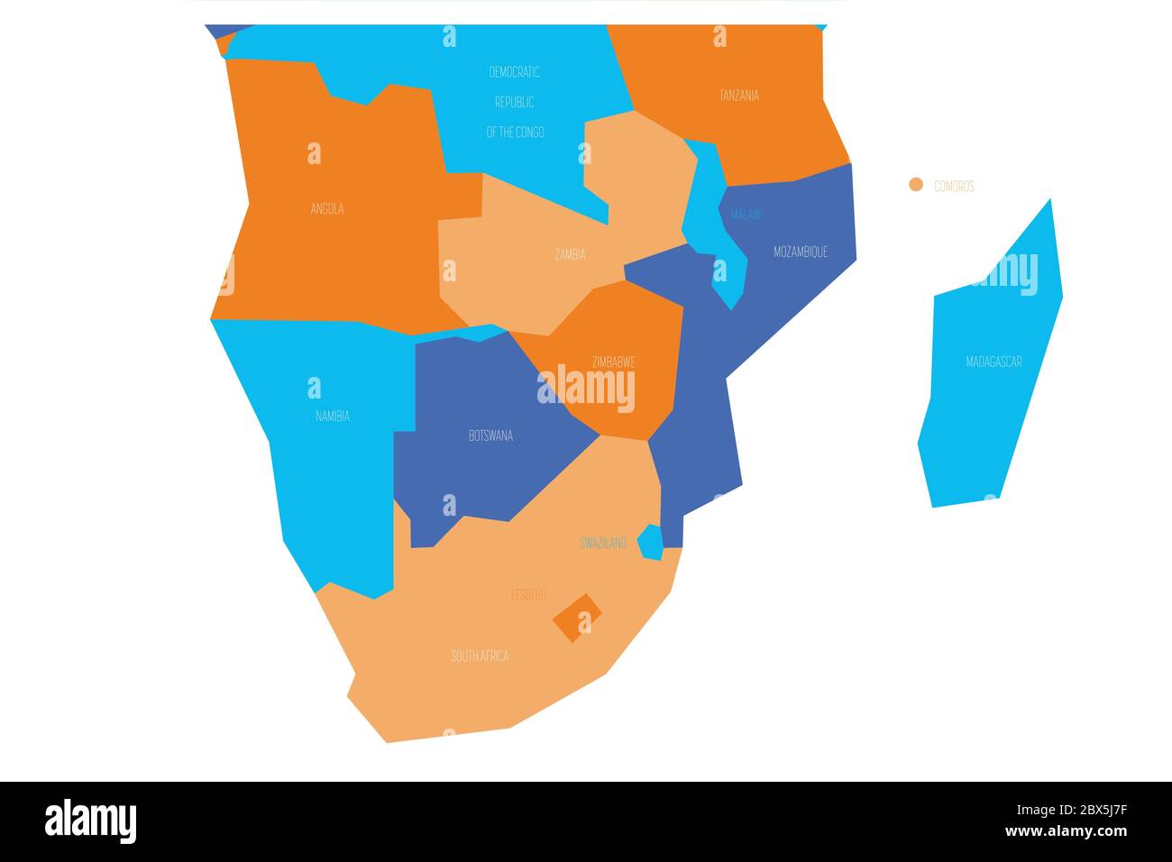 Political map of southern Africa region. Simlified schematic vector map ...