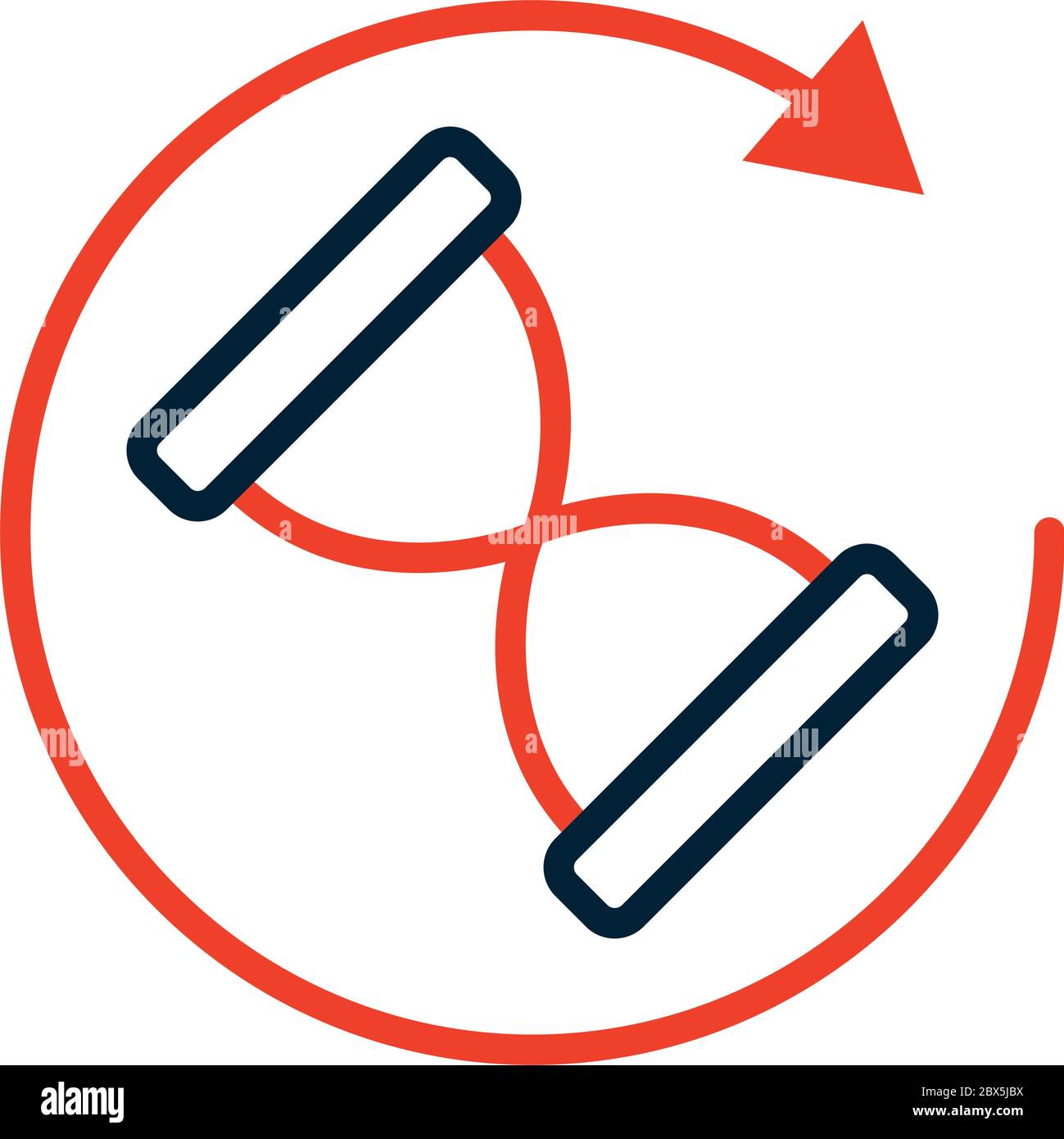 hourglass with arrow icon over white background, half line half color ...