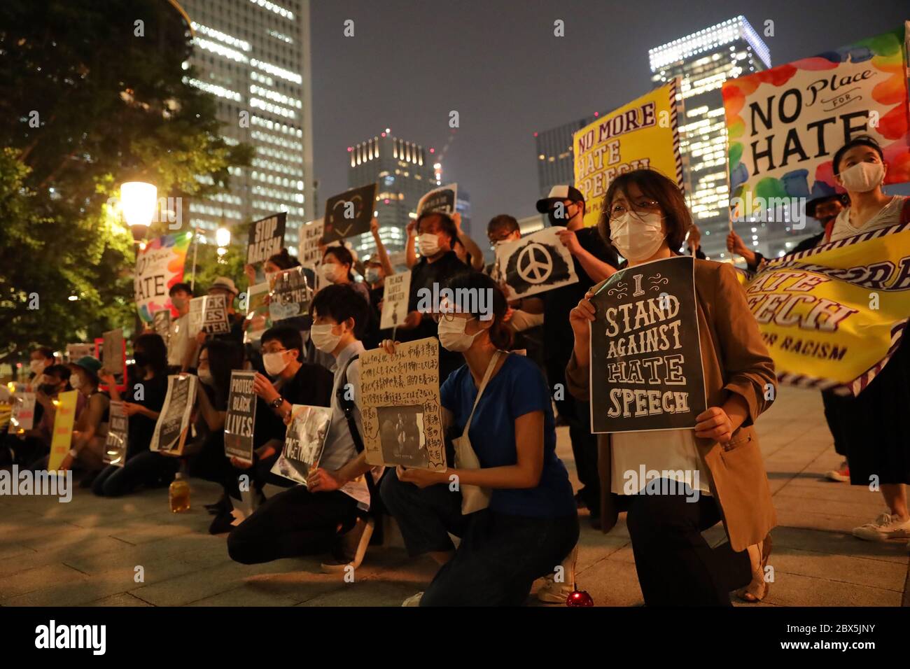 Tokyo, Japan. 5th June, 2020. Protestors take part in an anti-racism ...