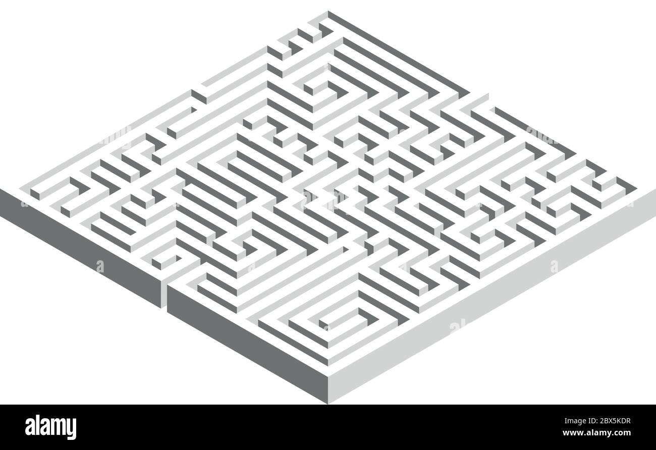 3D square maze labyrinth. Grey vector object on white background Stock ...