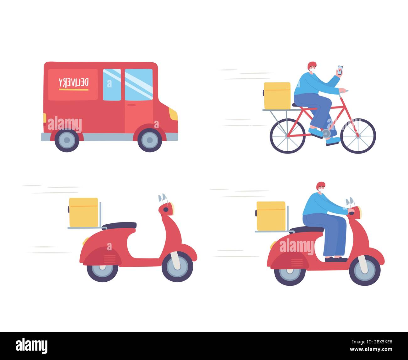 online delivery service, truck bike scooter man smartphone, fast and ...