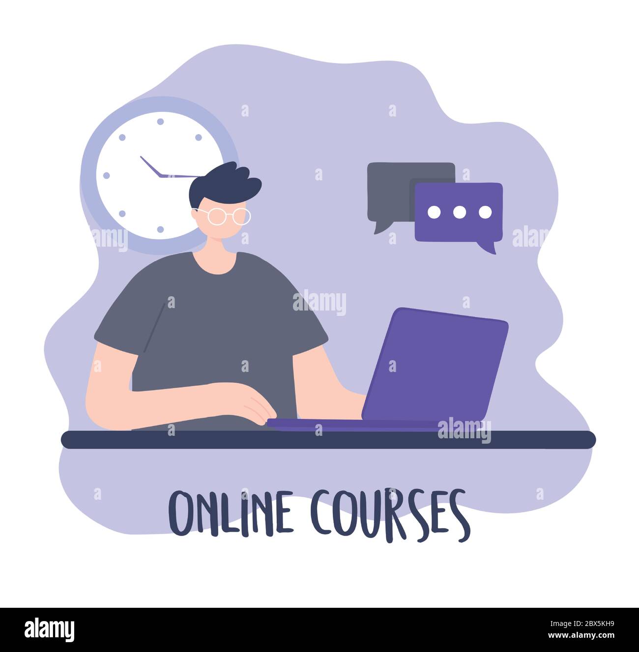 online training, young man using laptop chatting, courses knowledge ...