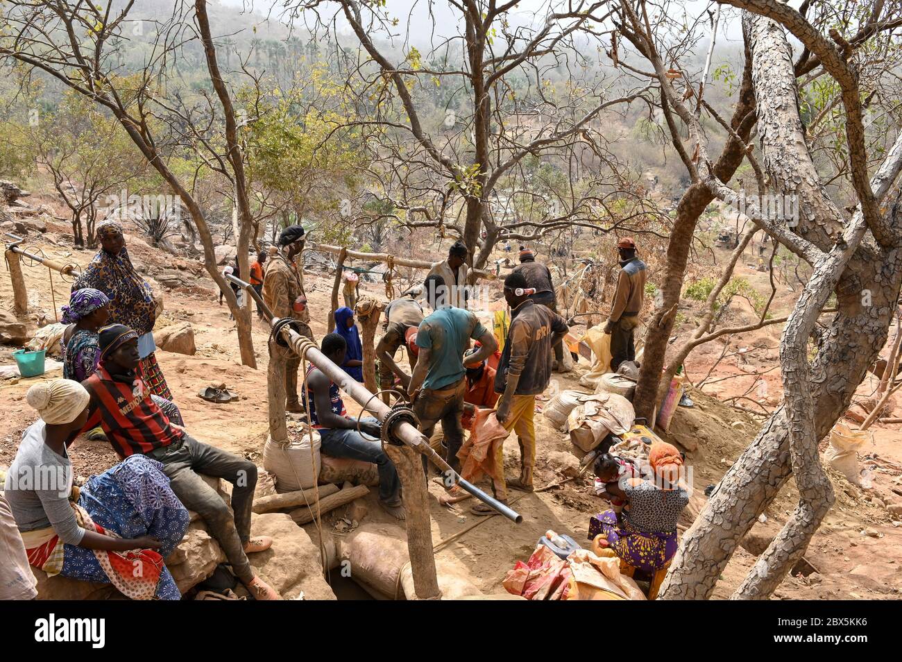 MALI, Kayes, Sadiola, artisanal gold mining at Camp SIRIMANA, winch to ...