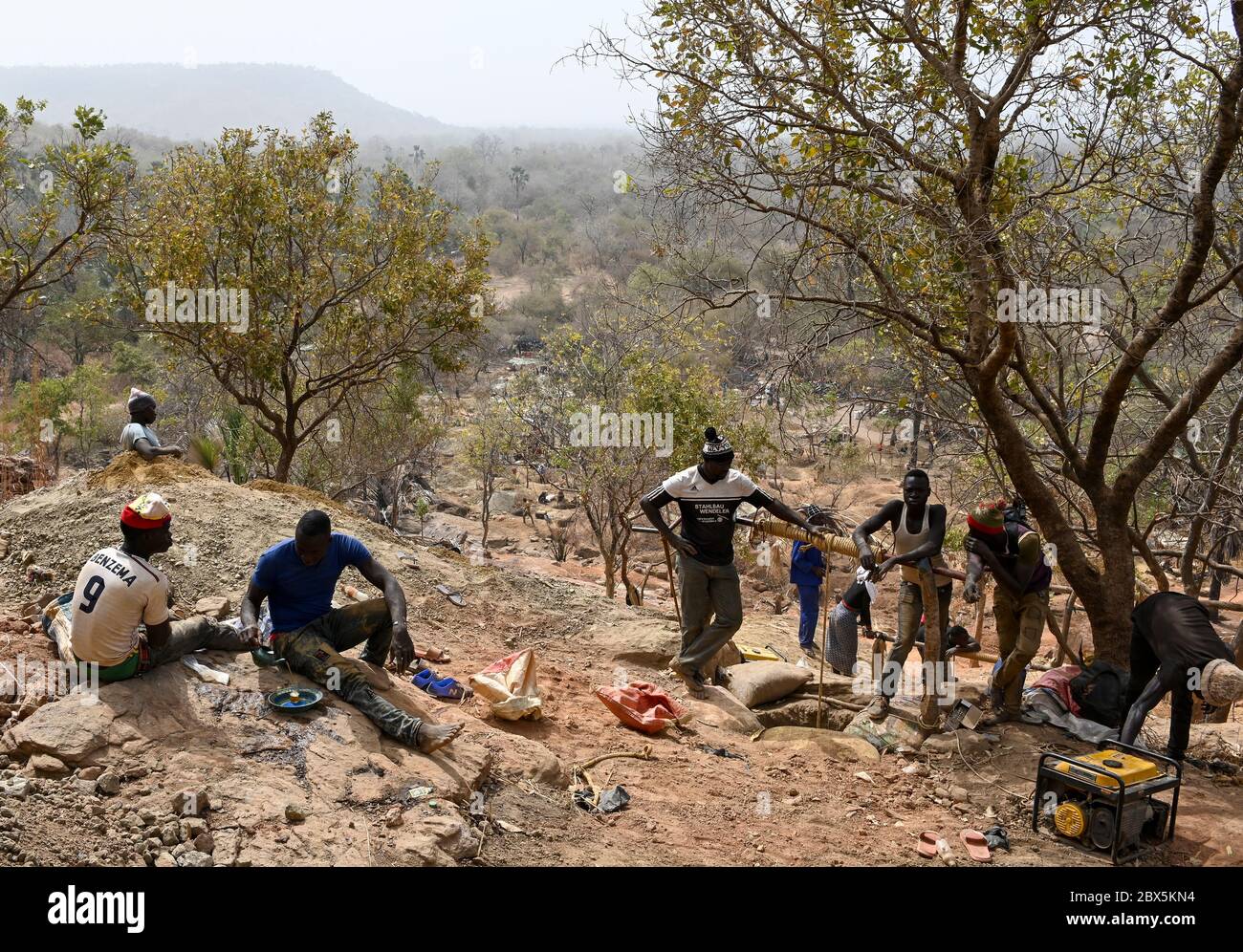 MALI, Kayes, Sadiola, artisanal gold mining at Camp SIRIMANA, winch to ...