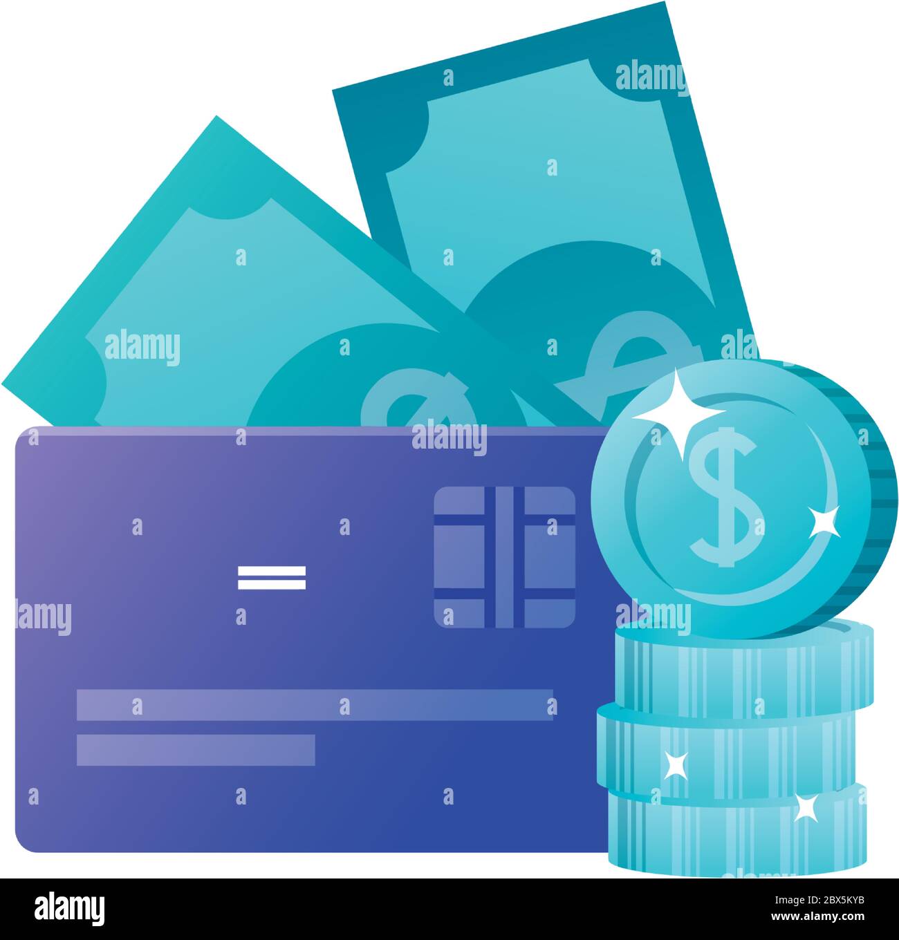 Isolated credit card coins and bills vector design Stock Vector Image ...