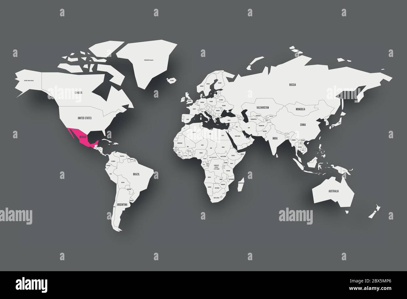 Mexico pink highlighted in map of World. Light grey simplified map with ...