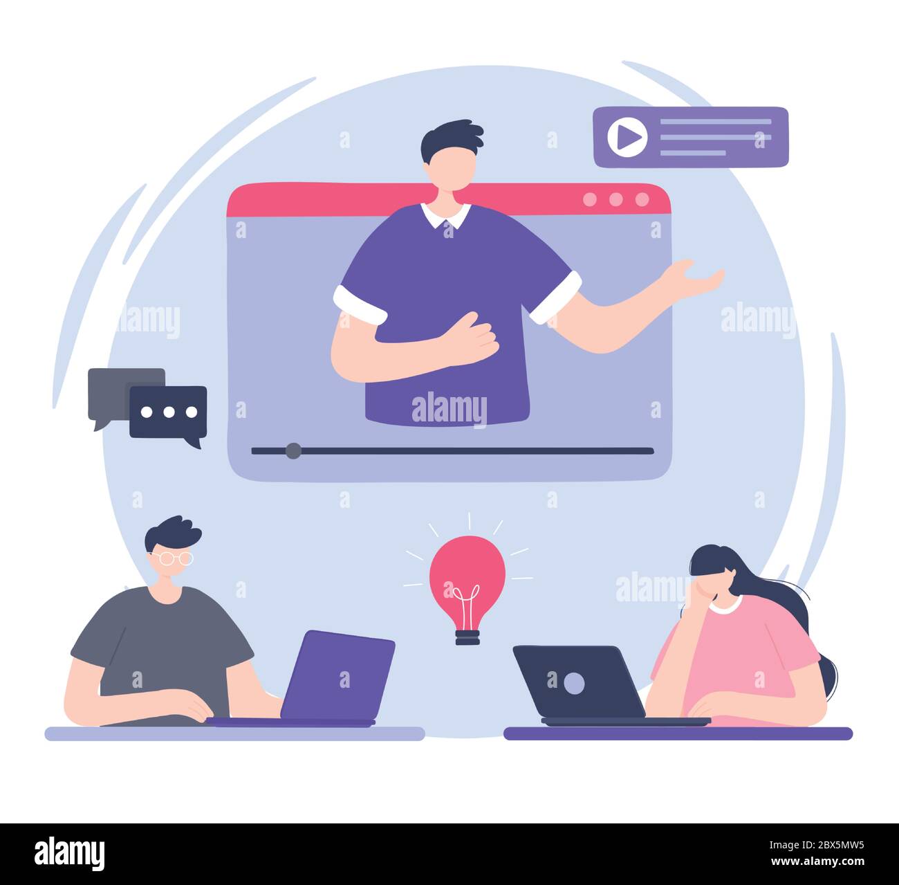 online training, man in video teaching people with laptop, courses ...