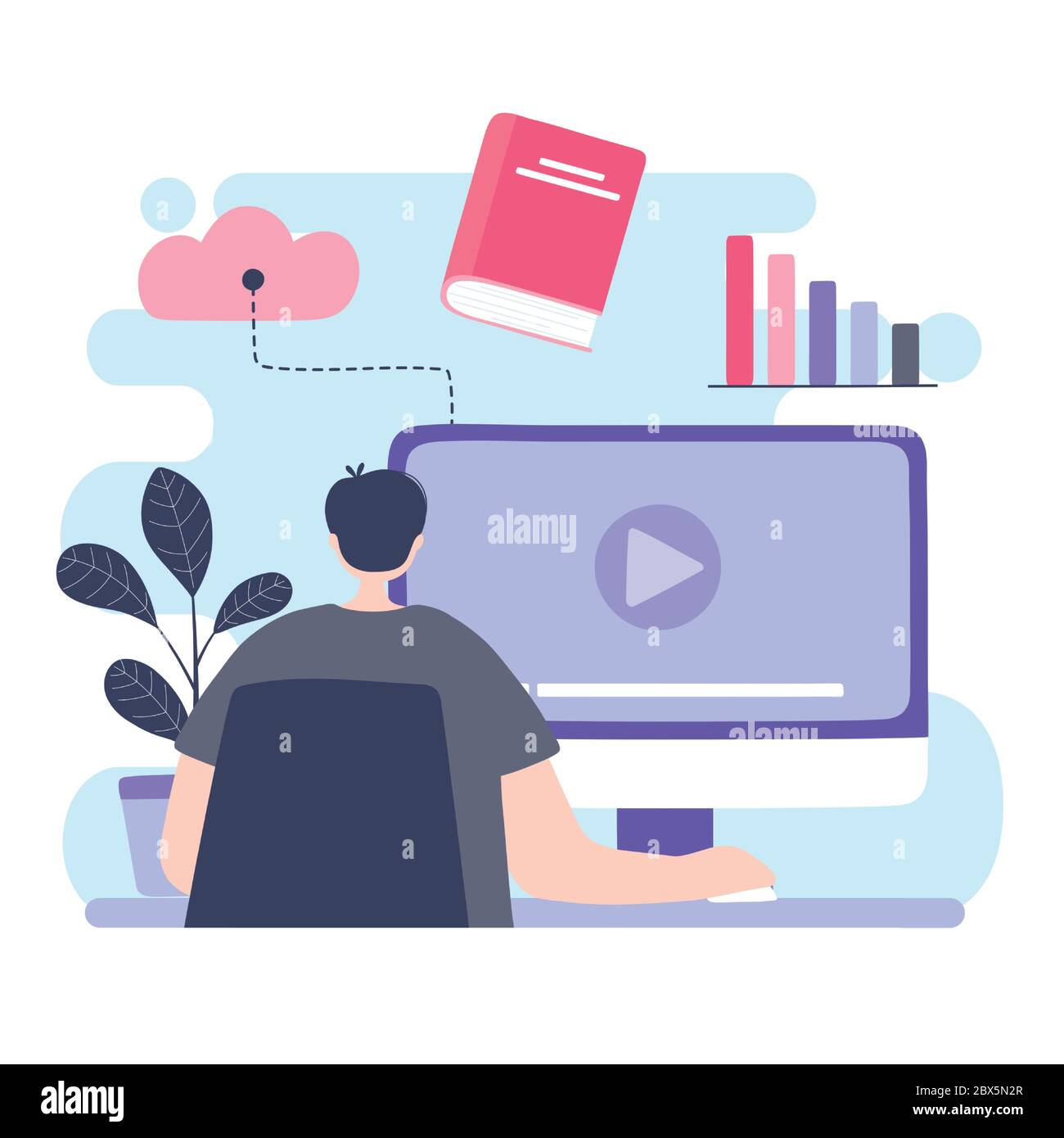 online training, man looking video conference computer device, courses ...