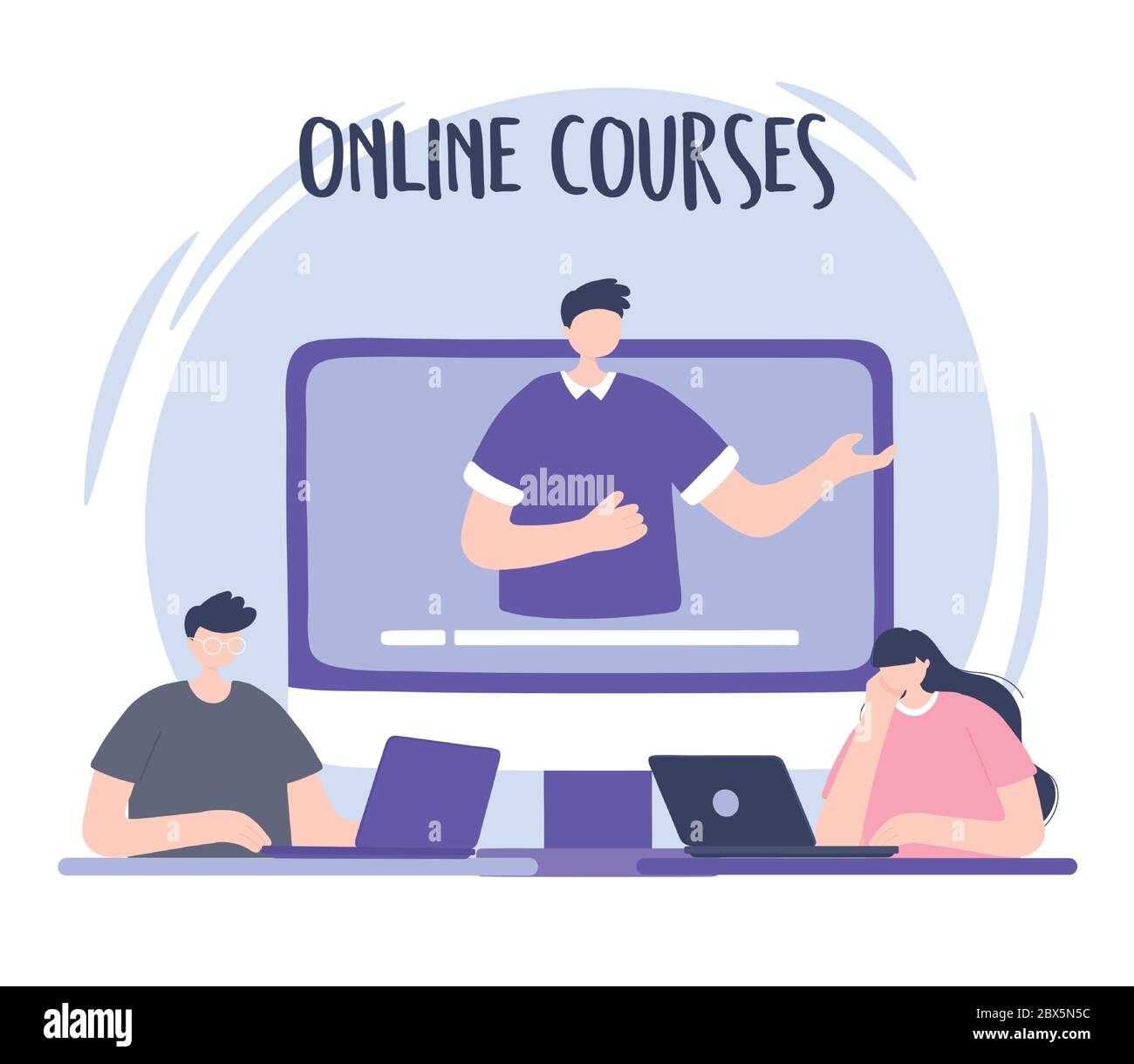 online training, man in video webinar people with laptop, courses ...