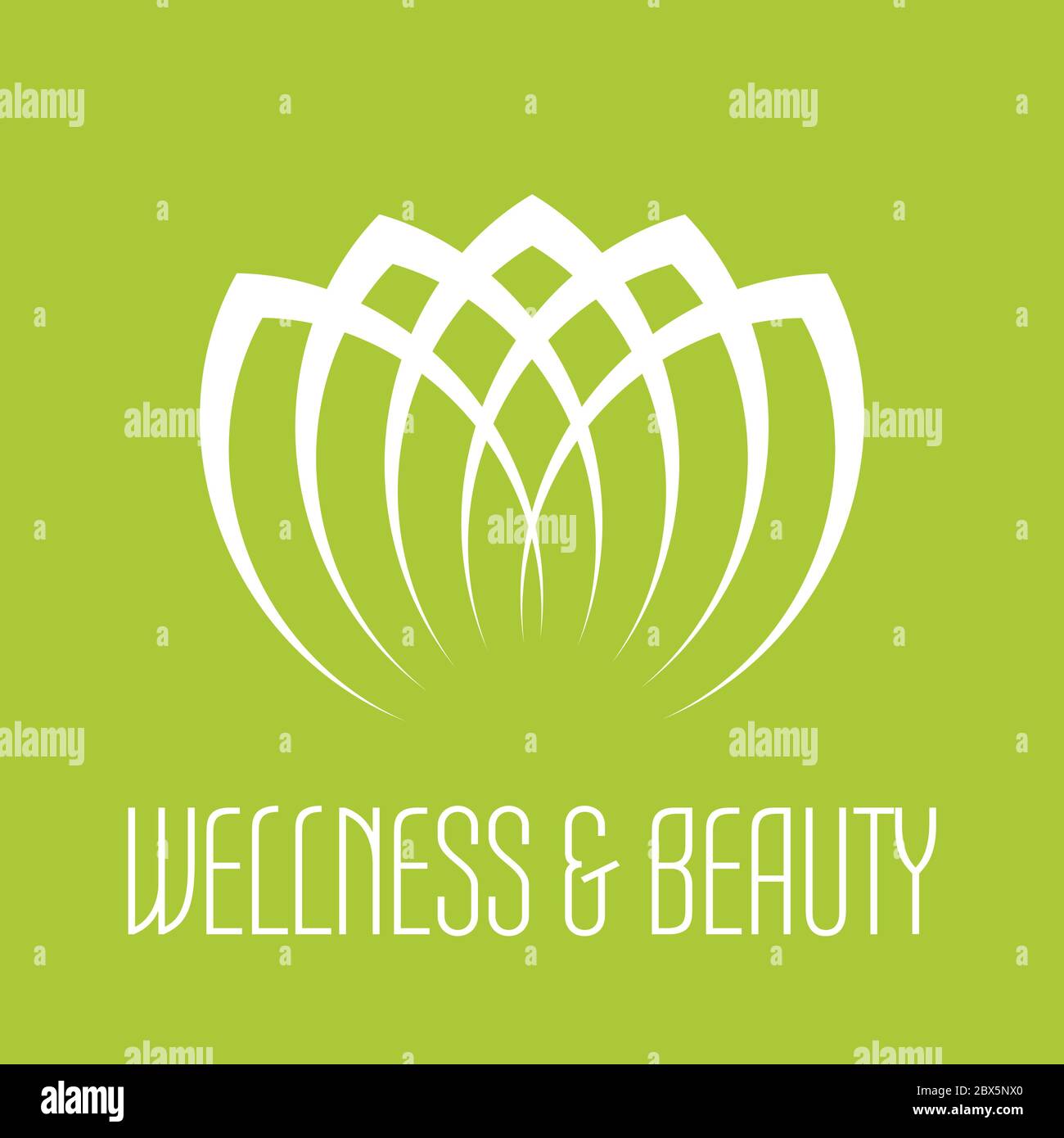 Green lotus icon - wellness beauty and spa theme. Simple flat white ...