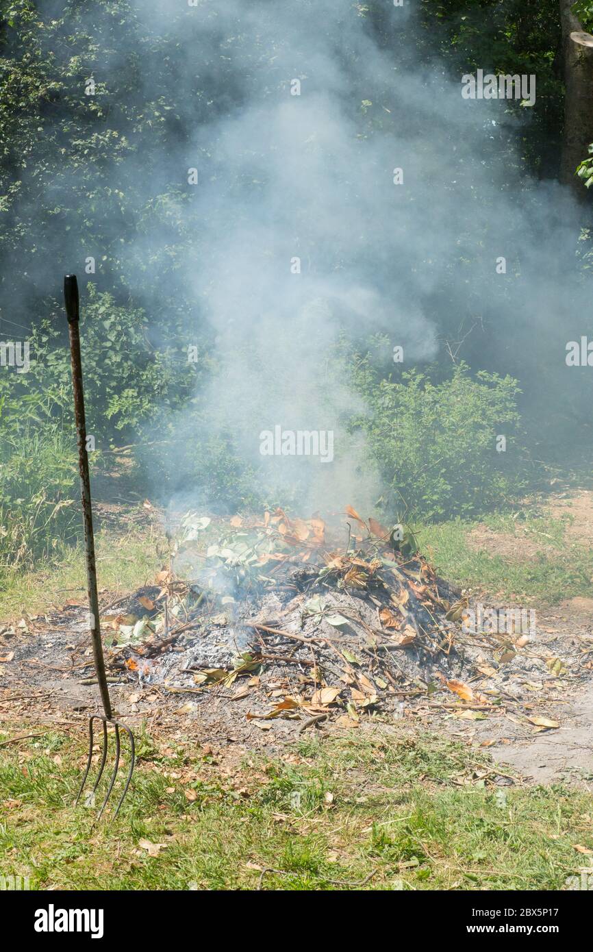 Garden bonfire, Medstead, Hampshire, England, United Kingdom Stock ...