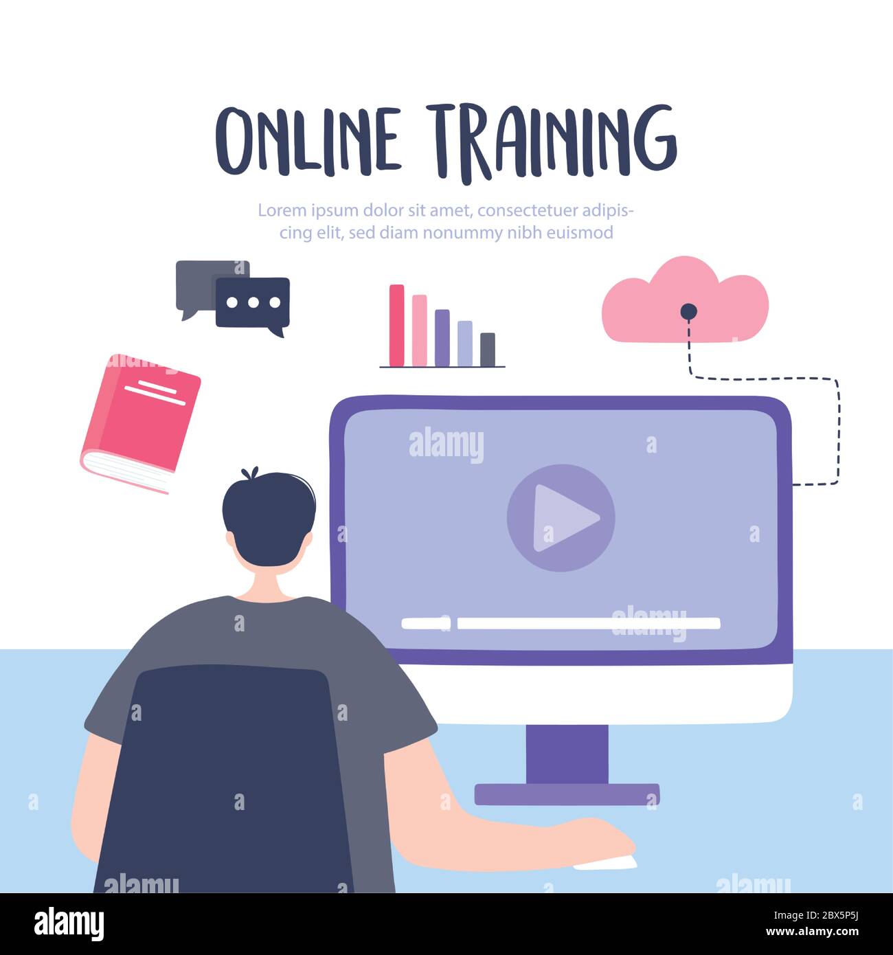 online training, man distance elearning studying, courses knowledge ...