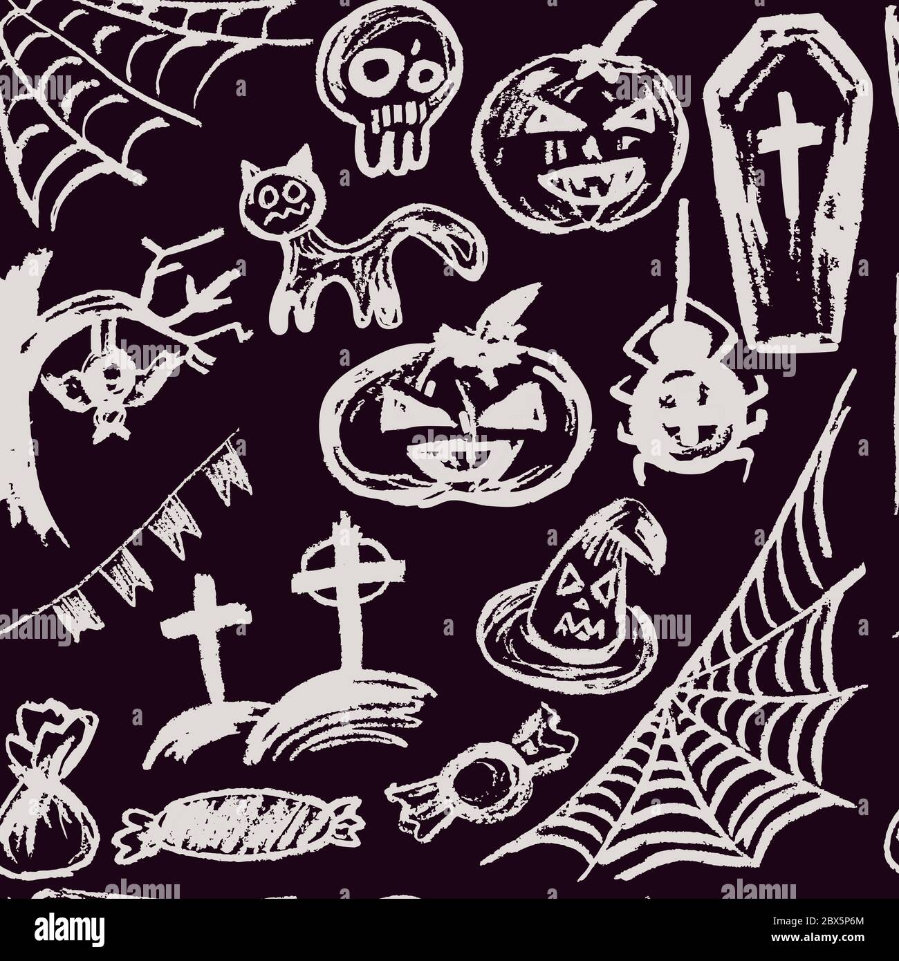 Halloween. Seamless Pattern. Collection of festive elements. Autumn holidays. Pumpkin, cobweb ...