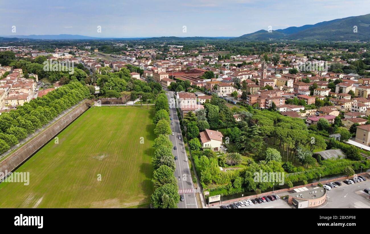 Amazing aerial view of Lucca medieval town in Tuscany, Italy Stock ...