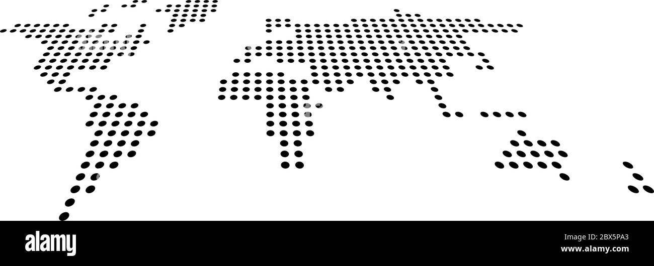 Dotted map of World. Side view distortion. Black vector dots on white ...