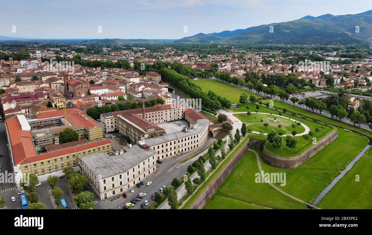 Amazing aerial view of Lucca medieval town in Tuscany, Italy Stock ...