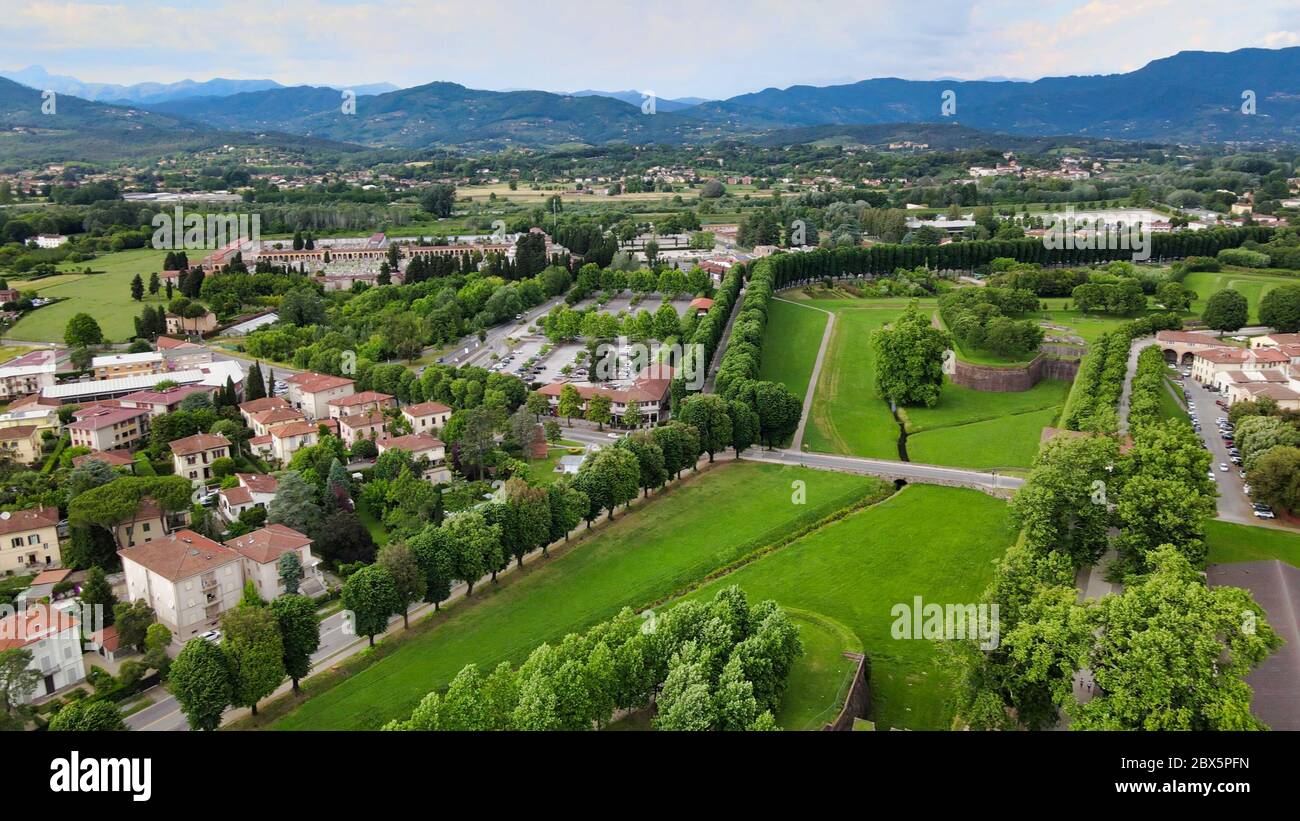 Amazing aerial view of Lucca medieval town in Tuscany, Italy Stock ...