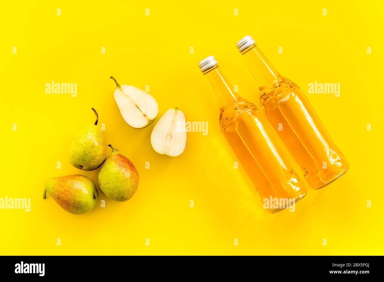 Bottles of beer with peer top view Stock Photo - Alamy