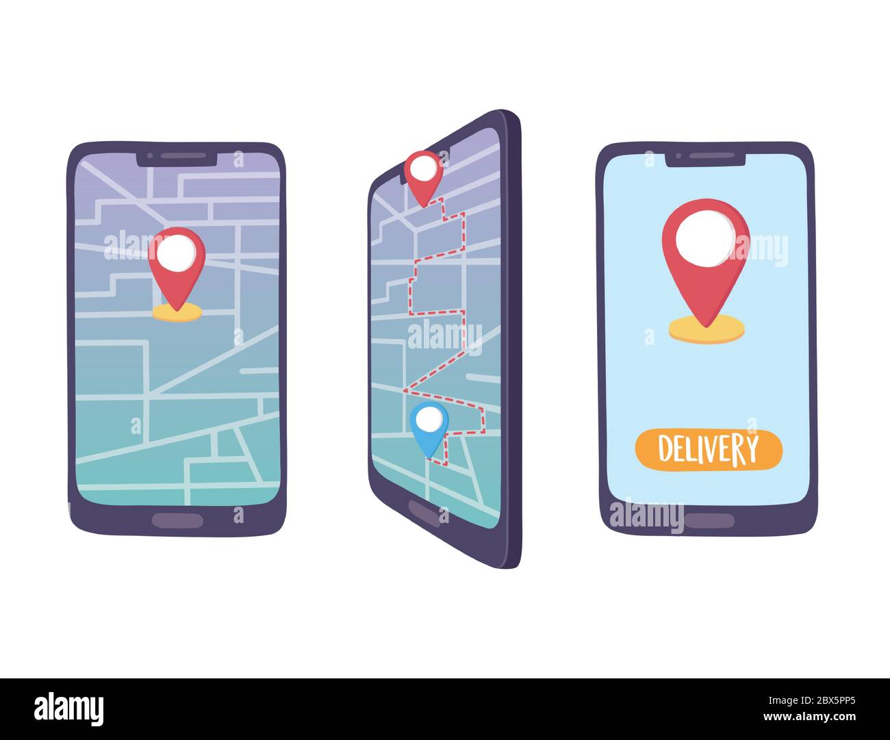 online delivery service, smartphone location navigation map pointer ...