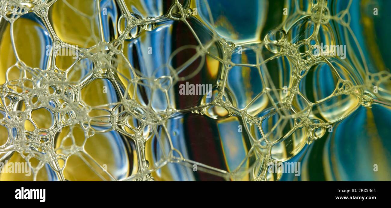 Abstract colourful still-life of bubbles and the patterns and ...
