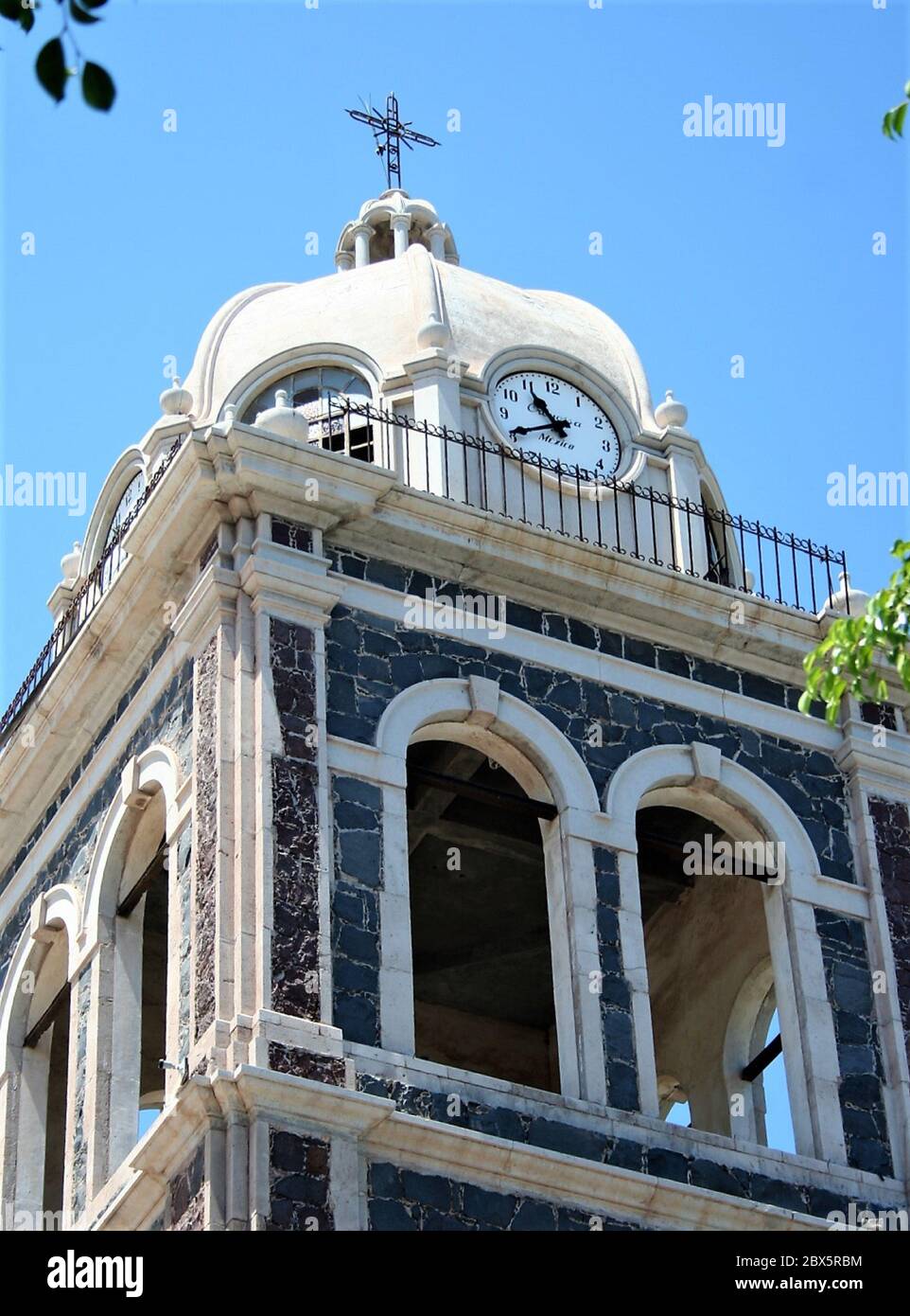 Loreto church clock tower, Baja California. Detail of the clock tower ...