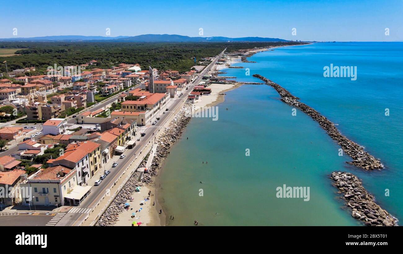 Amazing aerial view of Marina di Pisa coastline, Tuscany. Italian coast ...