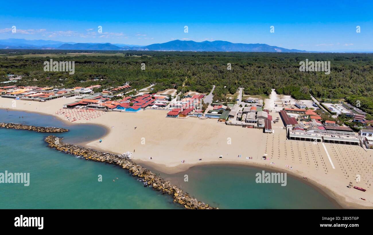 Amazing aerial view of Marina di Pisa coastline, Tuscany. Italian coast ...