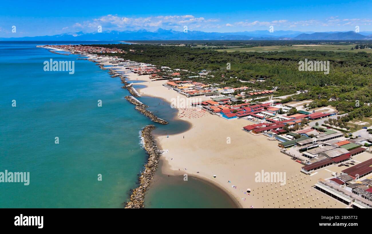 Amazing aerial view of Marina di Pisa coastline, Tuscany. Italian coast ...