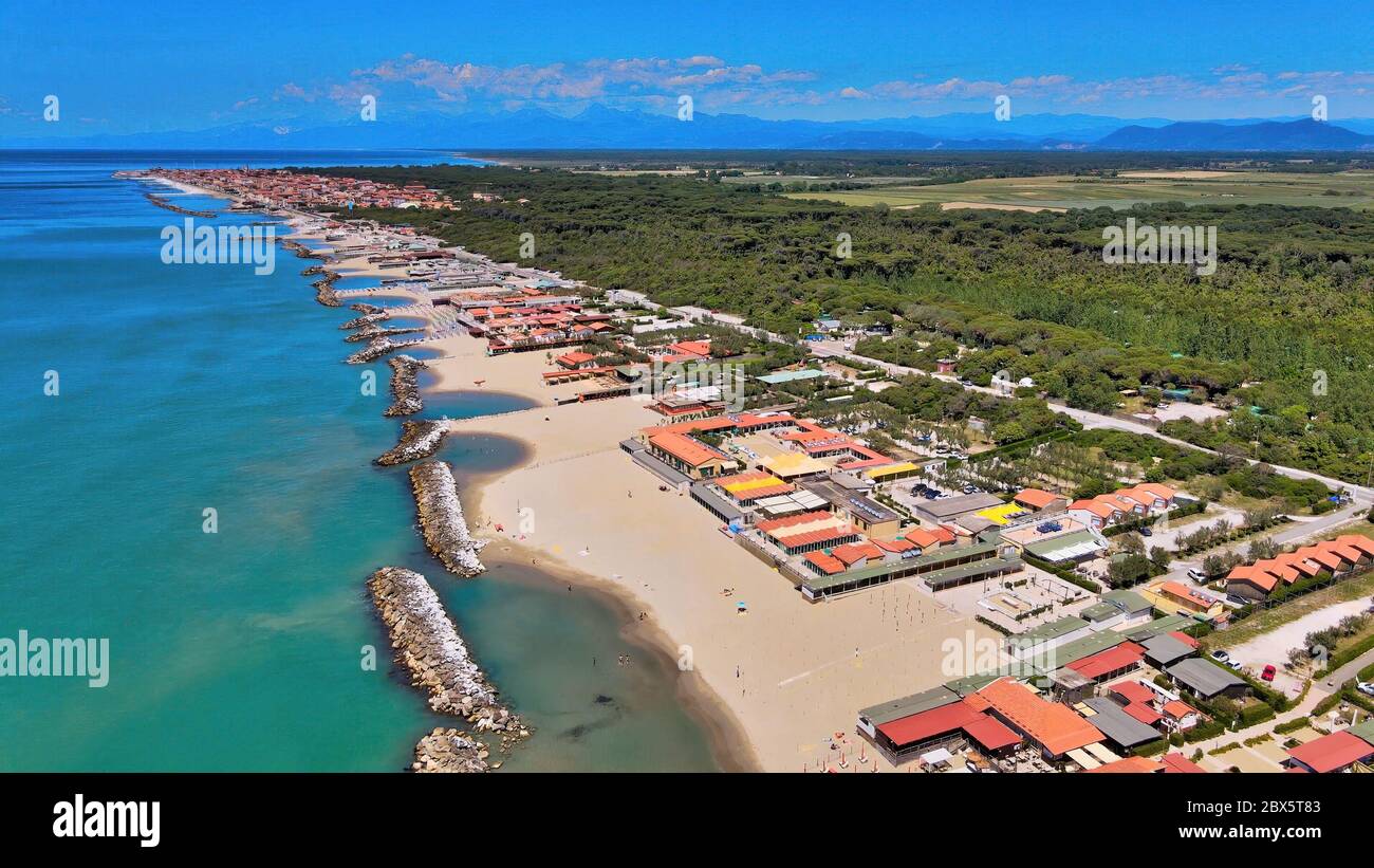 Amazing aerial view of Marina di Pisa coastline, Tuscany. Italian coast ...