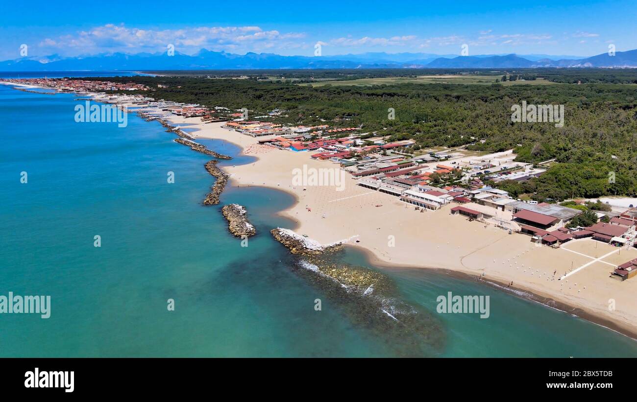 Amazing aerial view of Marina di Pisa coastline, Tuscany. Italian coast ...