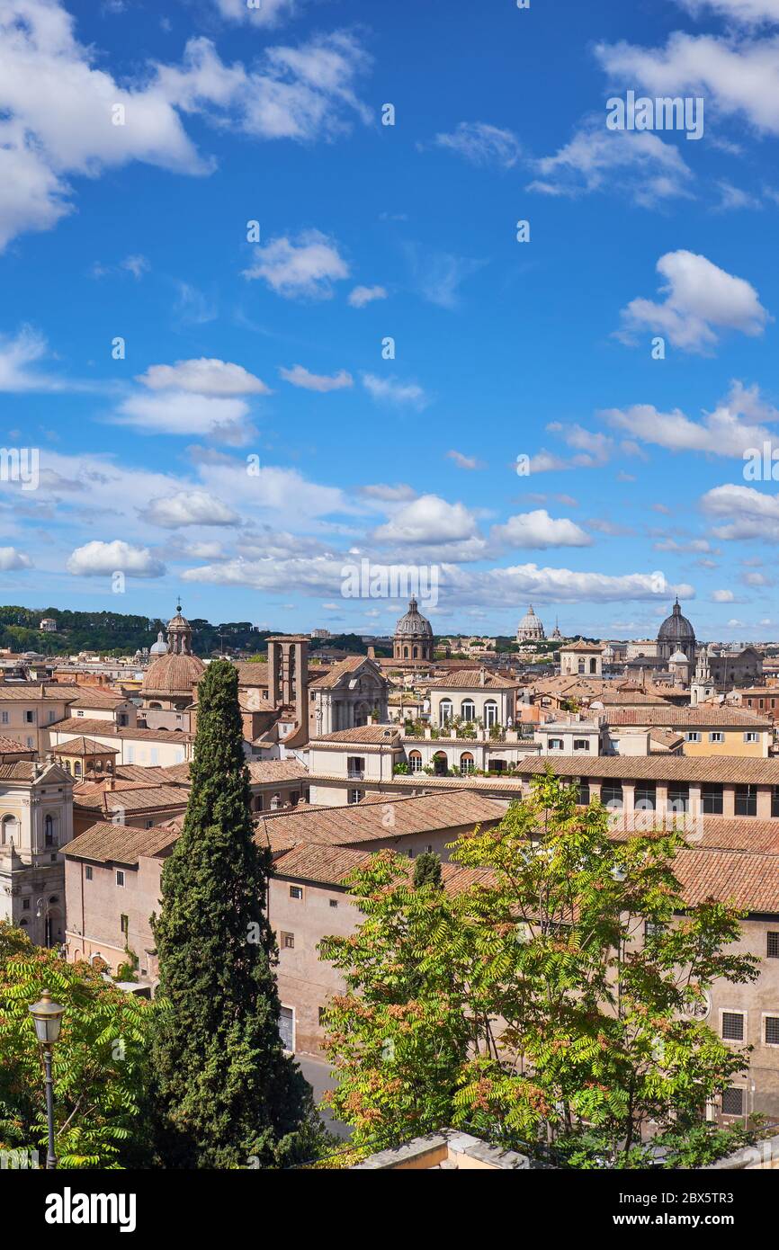Rome, Italy, bird view to the side of Capitol Hill with rouins of the ...
