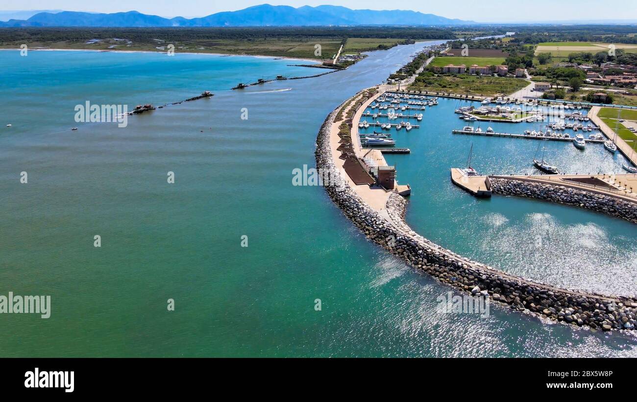 Amazing aerial view of Marina di Pisa coastline, Tuscany. Italian ...