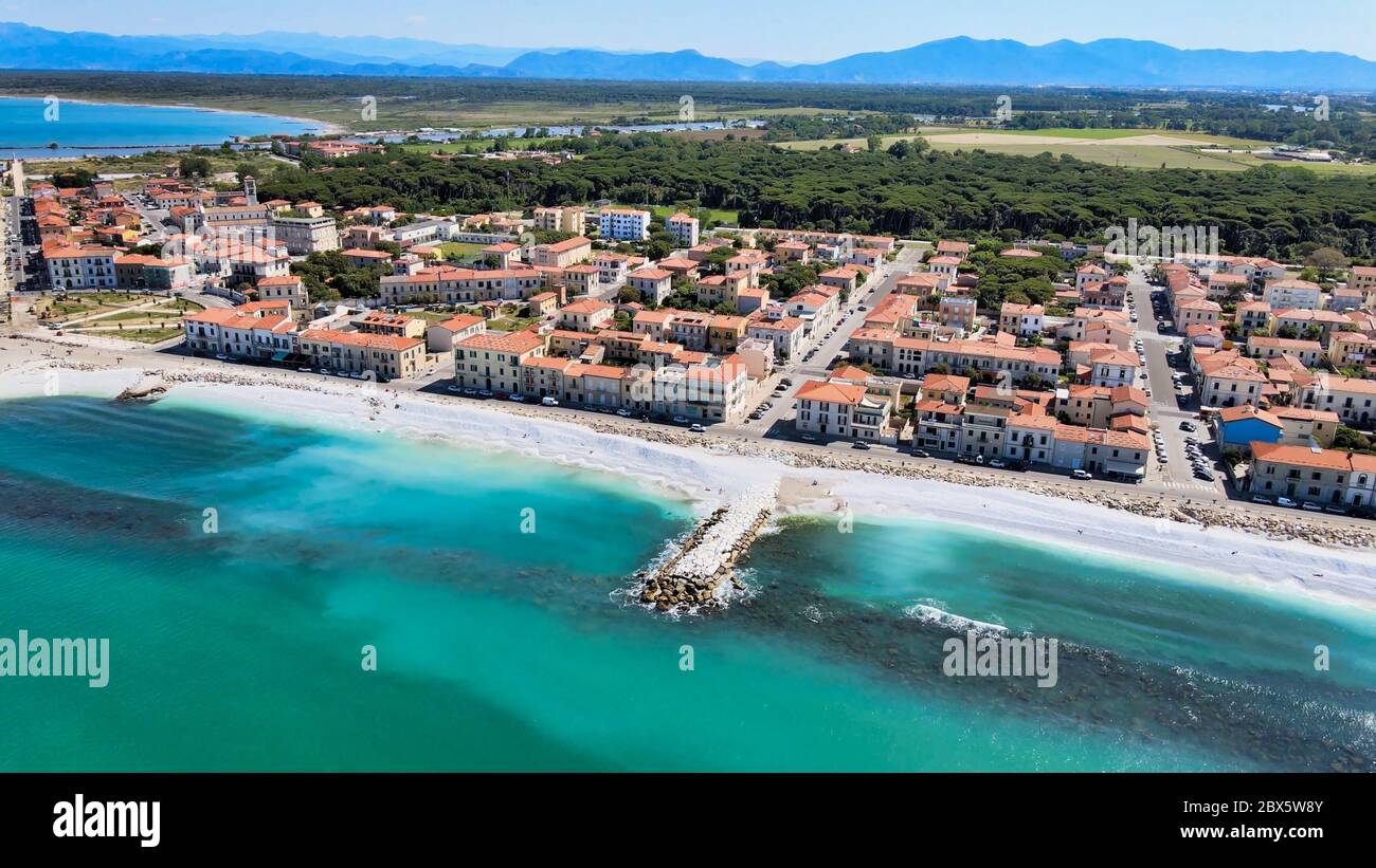 Amazing aerial view of Marina di Pisa coastline, Tuscany. Italian ...