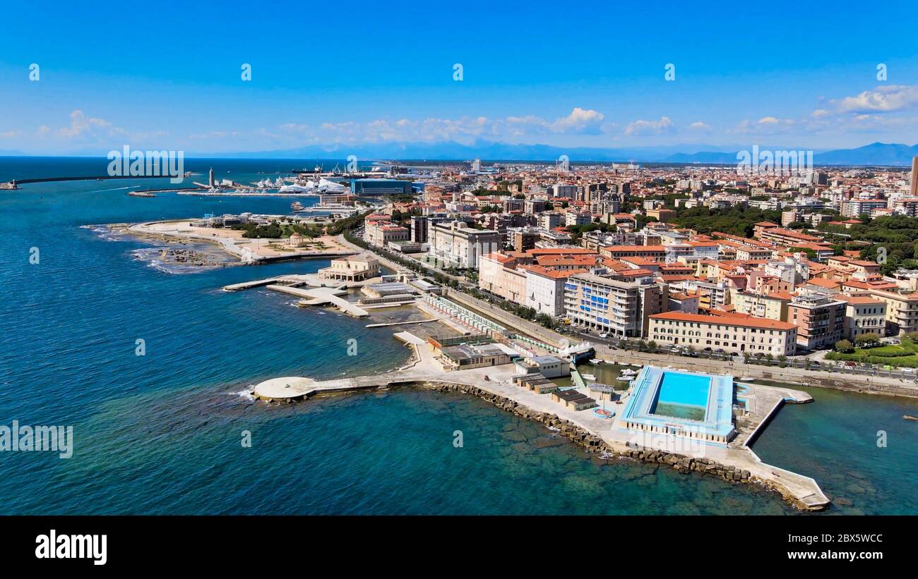 Amazing aerial view of Livorno coastline, Tuscany. Leghorn from the ...