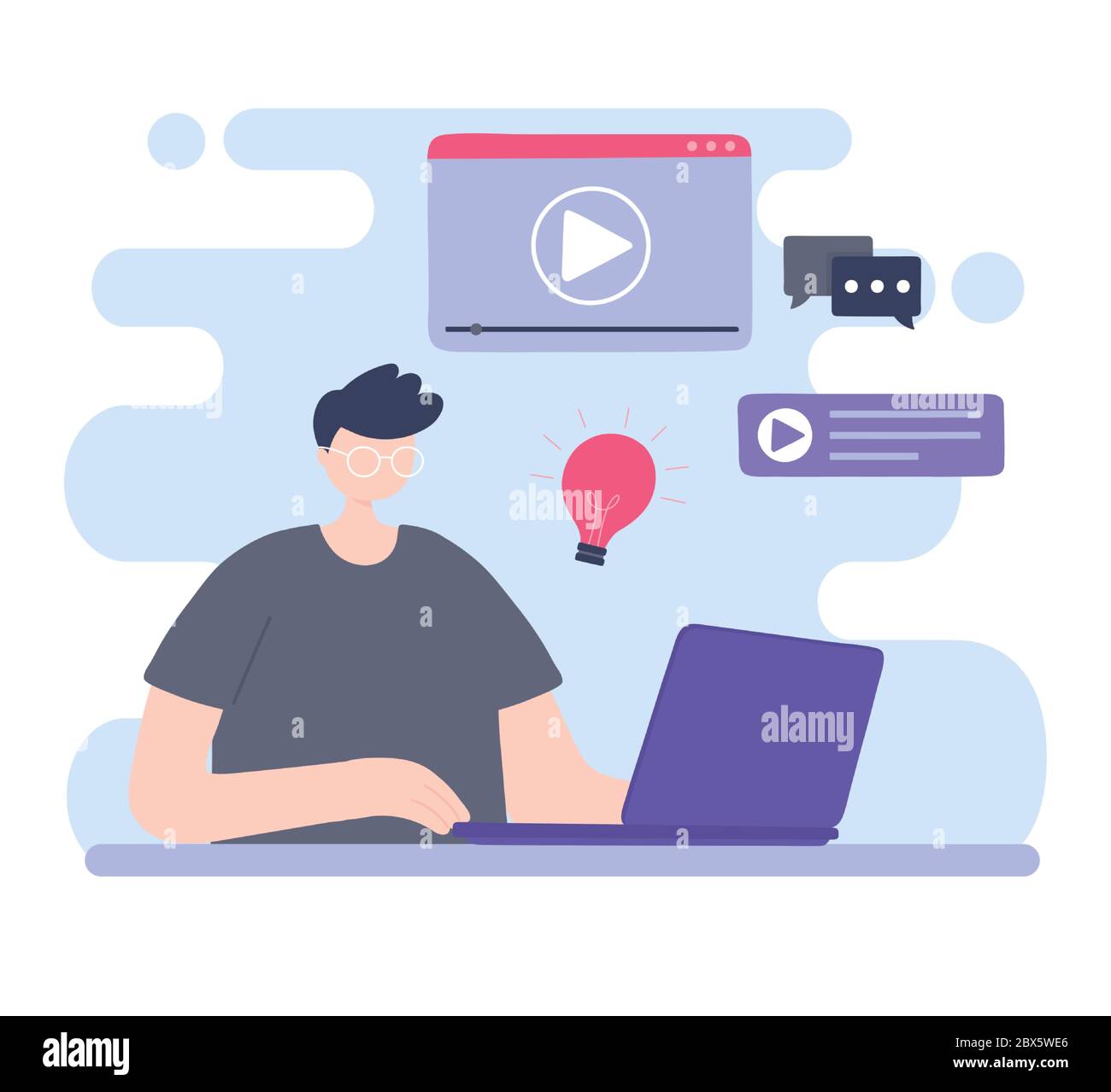 online training, boy with glasses and laptop, courses knowledge ...