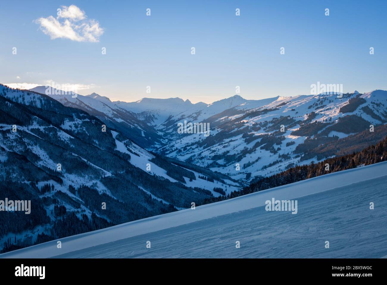 Scenic view of snow covered mountains in the ski region of Saalbach ...
