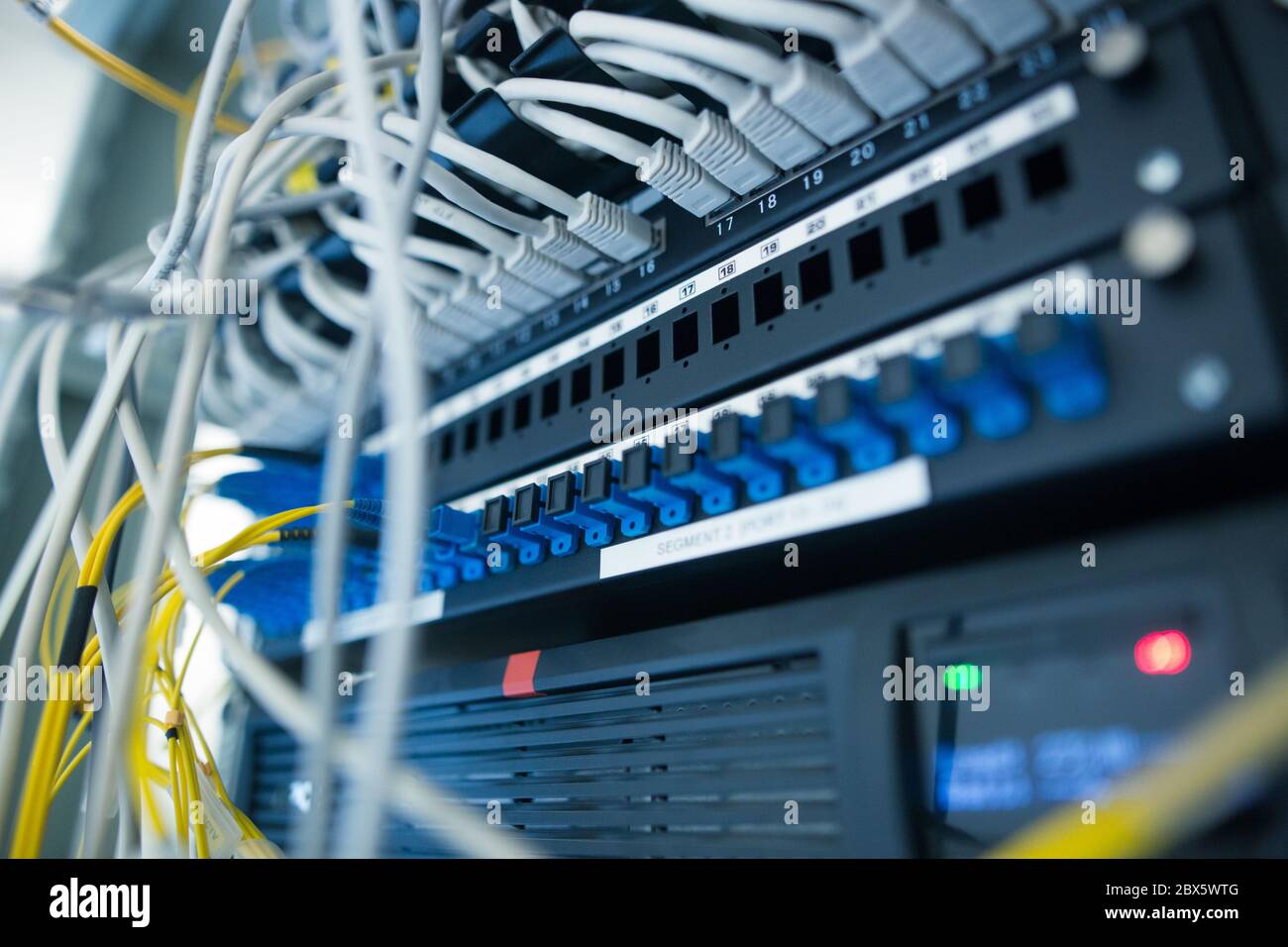 Network server room with servers, high performance computers running ...