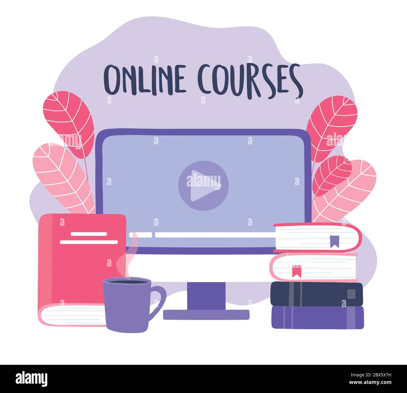 online training, computer video books and coffee cup, courses knowledge ...
