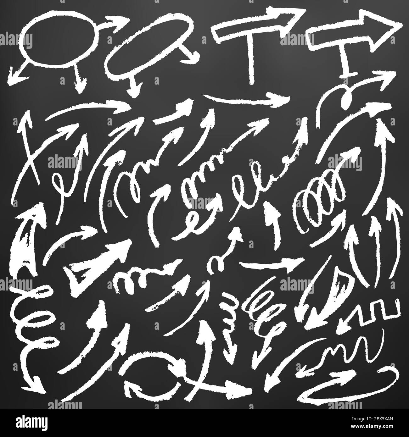 Cute children's drawing. White chalk on a black board. Elements for ...