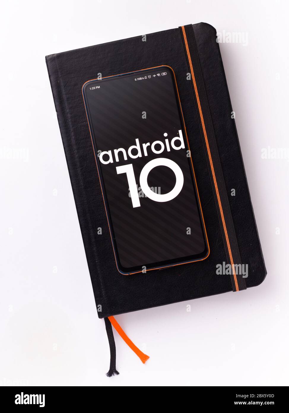 Phone with android 10 Q logo which is the newest operating system of ...